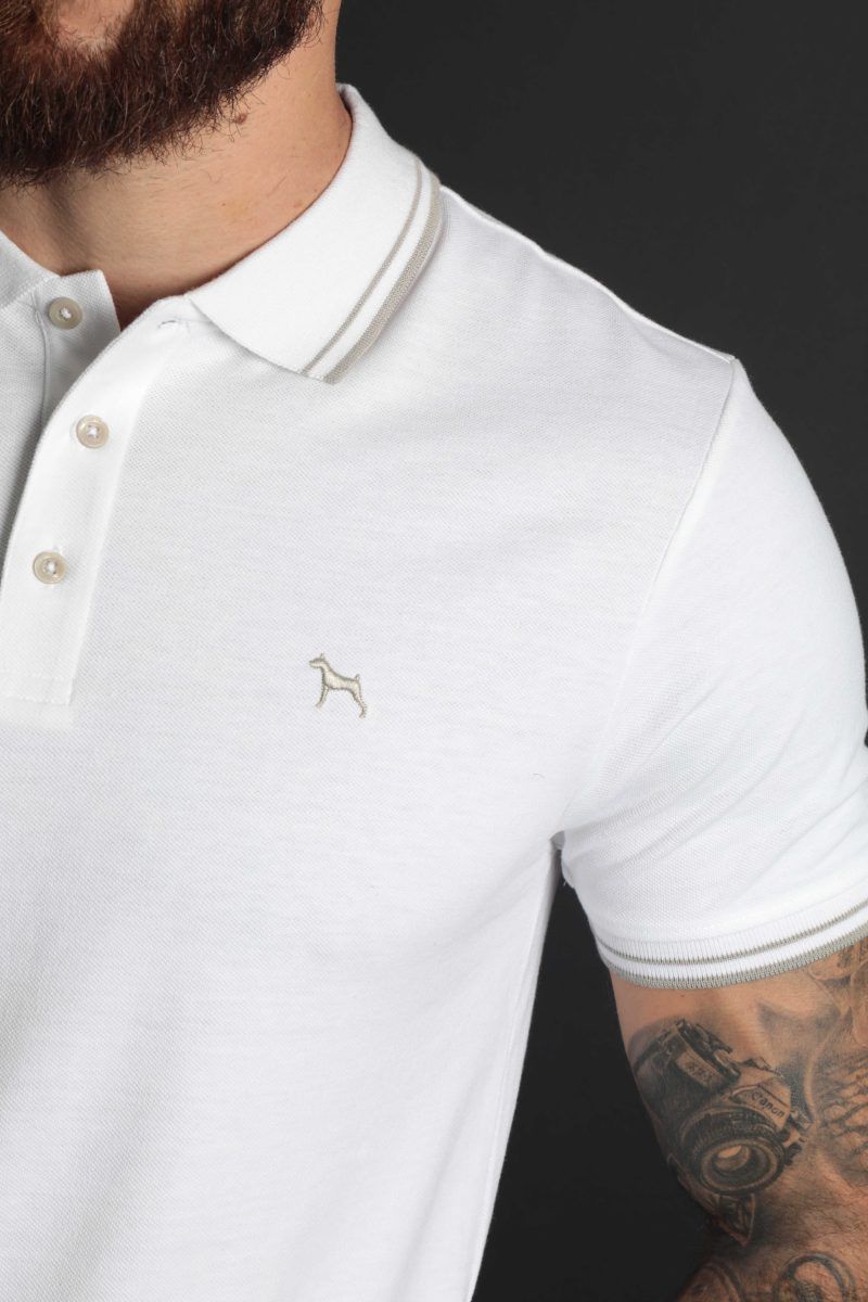 Polo Basica Fondo Entera Blanco/Raya Khaki (Custom Fit) – Victor